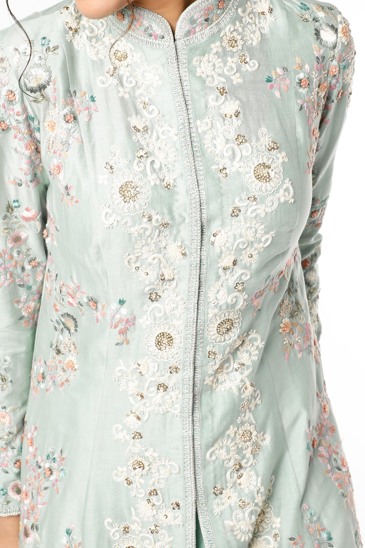 Powder Blue Embroidered Jacket Set – Petticoat